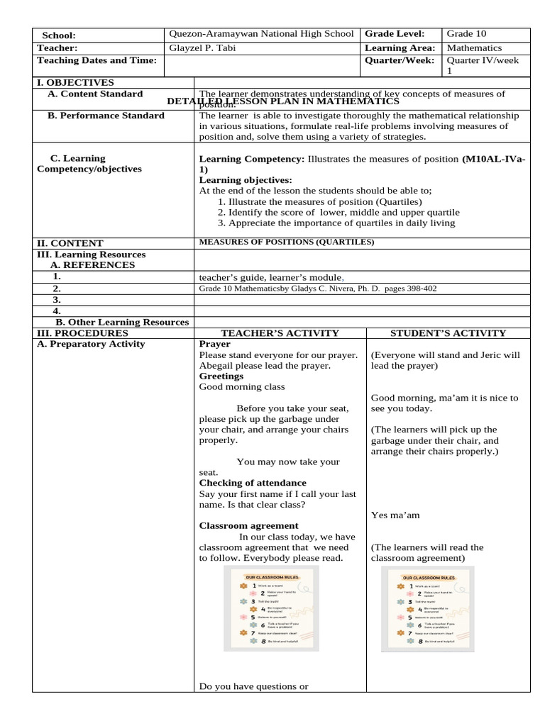 DLP G10-DAY 1 4th Quarter | PDF | Quartile | Learning