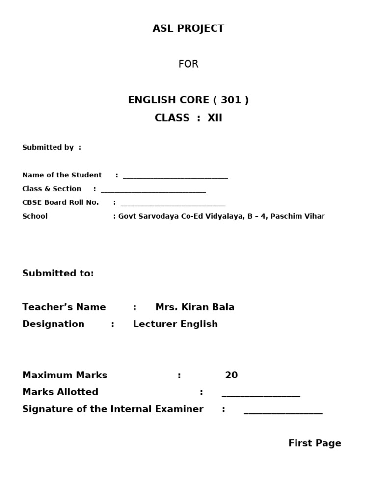 ASL Cover Page (Mrs Kiran Bala) | PDF