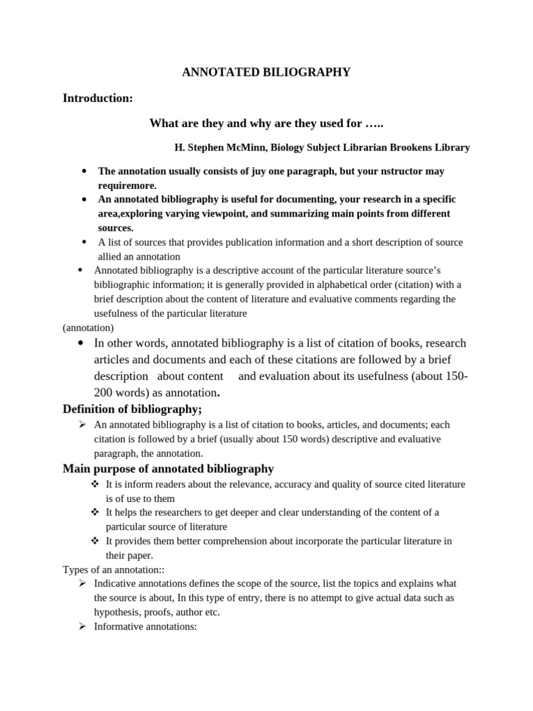 Annotated Biliography | PDF | Bibliography | Citation