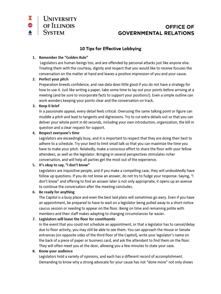 10 Tips For Effective Lobbying | PDF