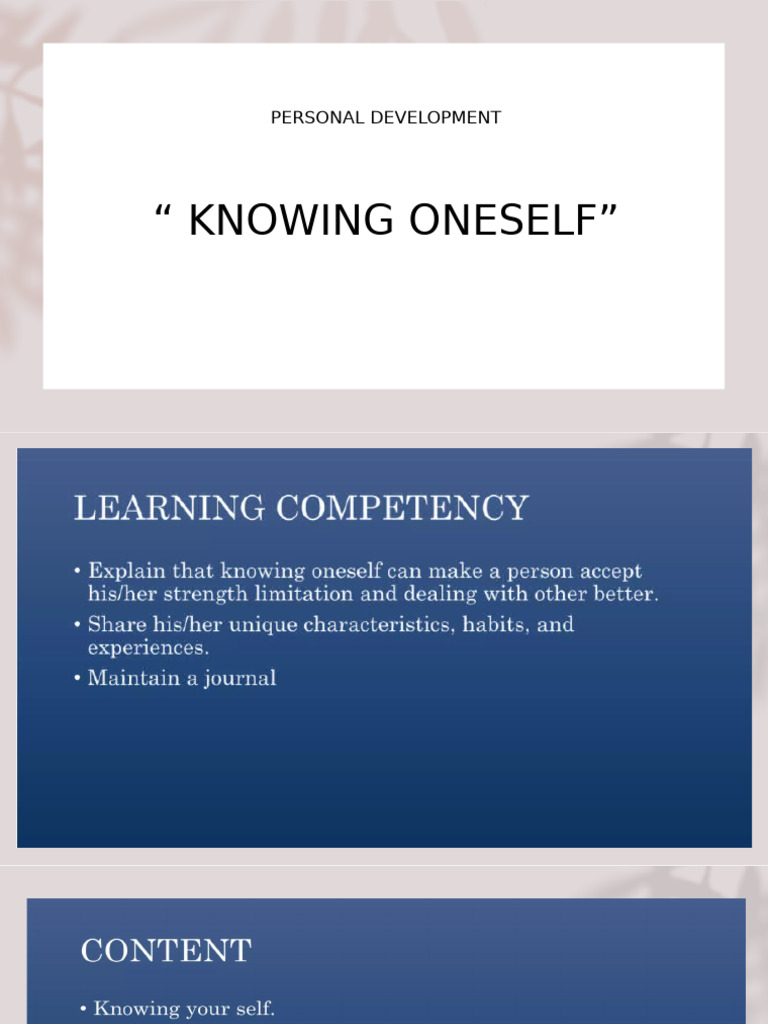 Perdev Lesson 1 Knowing Oneself | PDF