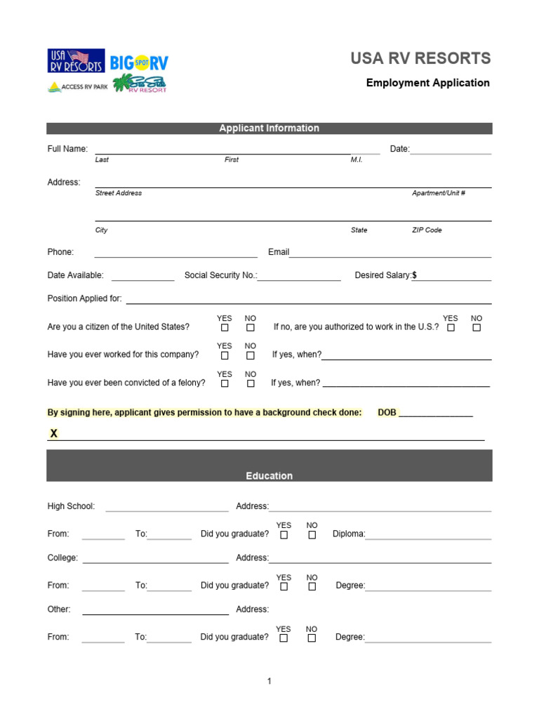 Employment Application USA Highlighted | PDF