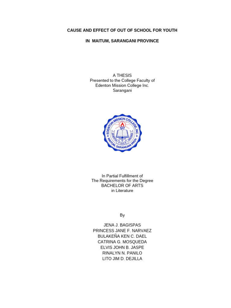 Causes of Youth School Dropout in Maitum | PDF