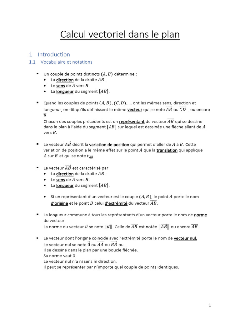 Calcul vectoriel dans le plan | PDF | Norme (Mathématiques) | Droite ...