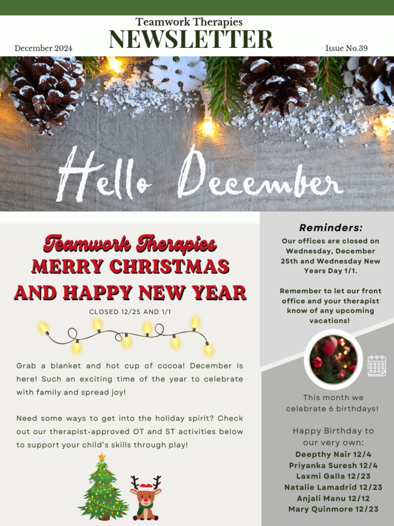 December 2024 Newsletter Teamwork Therapies | PDF