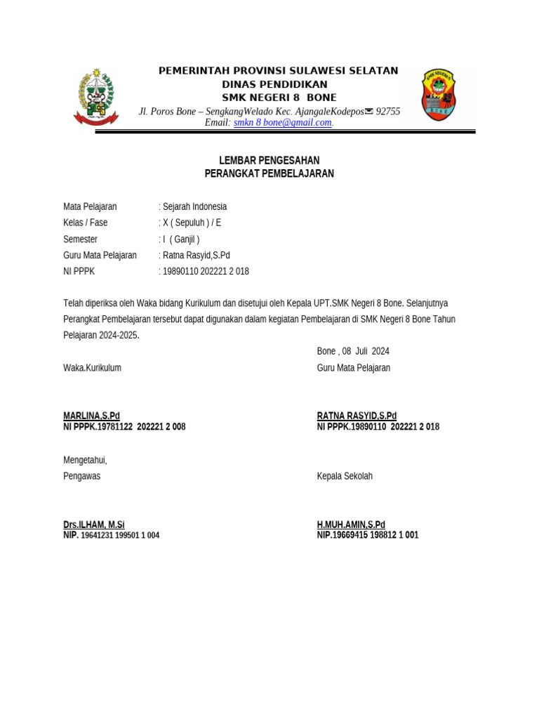 2.lembar Pengesahan Perangkat Pembelajaran Kumer 2023 - 1 | PDF