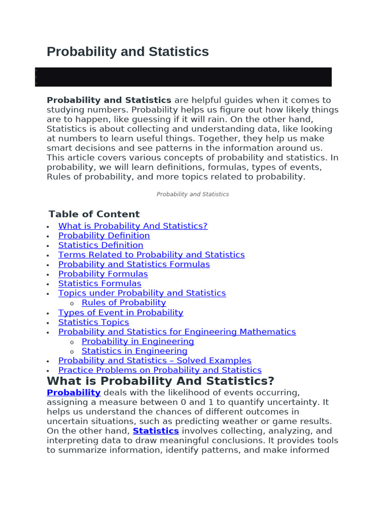 Probability and Statistics | PDF | Statistics | Sampling (Statistics)