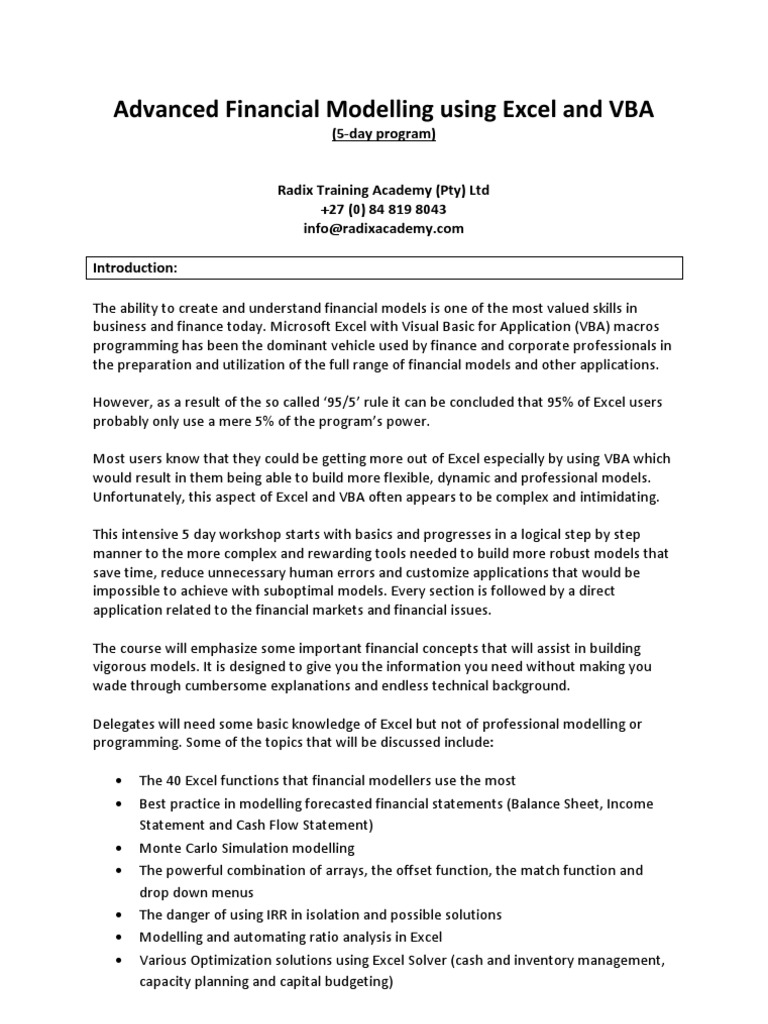 Advanced Financial Modelling Using Excel and VBA | PDF | Visual Basic ... Advanced Financial Modelling Using Excel and VBA | PDF | Visual Basic ...