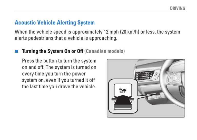 2019_Clarity_PHEV_Acoustic_Vehicle_Alerting_System_(AVAS) | PDF