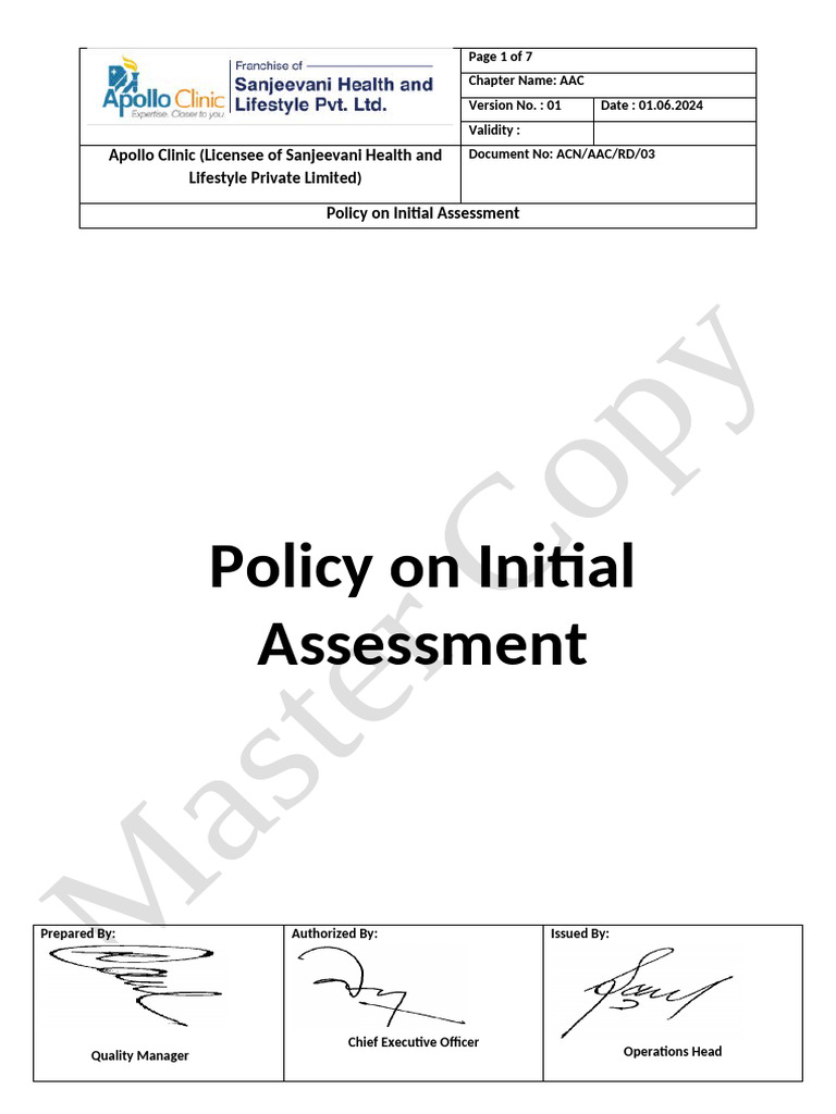 RD-03-Policy On Initial Assessment | PDF | Patient | Nursing