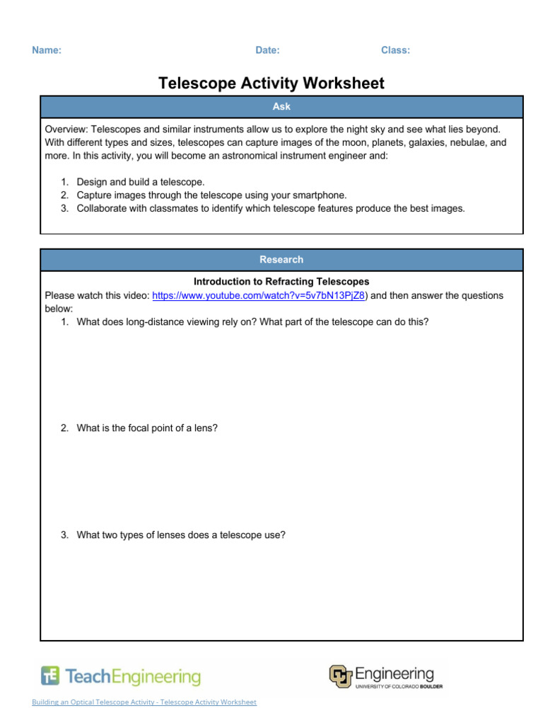 -optical-telescope-activity-worksheet | PDF | Telescope | Optics