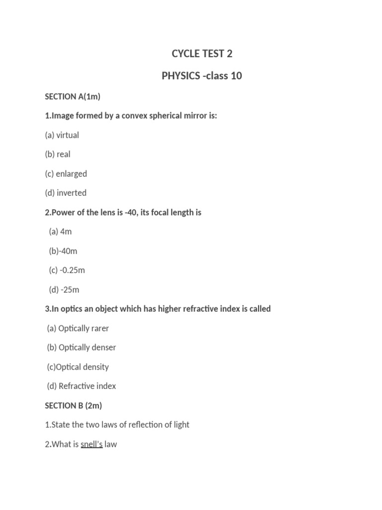 cycle test 2. 10 light | PDF