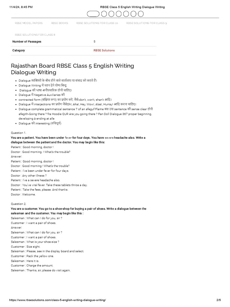 RBSE Class 5 English Writing Dialogue Writing | PDF | Philately ...