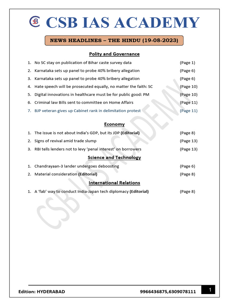 News Headlines (19082023) | PDF