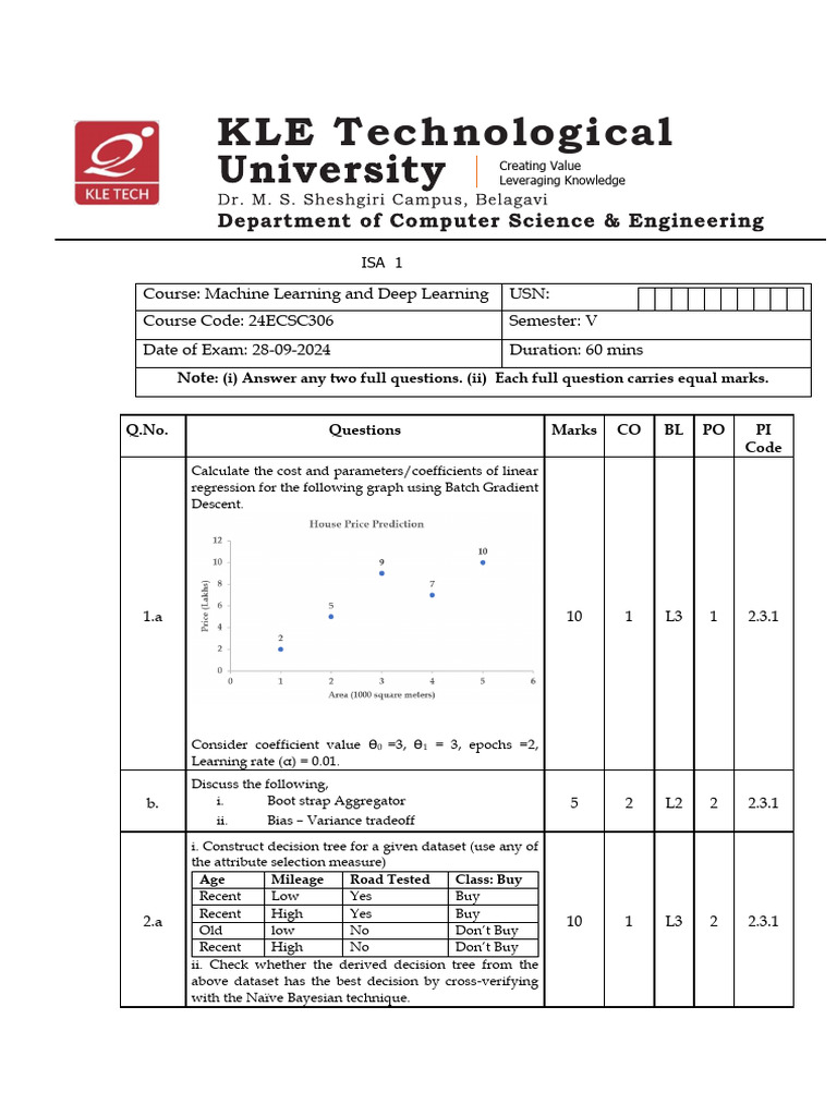 ISA 1 ML Final With COPO Header | PDF | Machine Learning | Algorithms