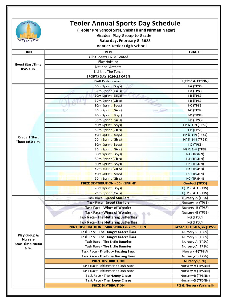 Teoler Sports Day Schedule 2025 | PDF
