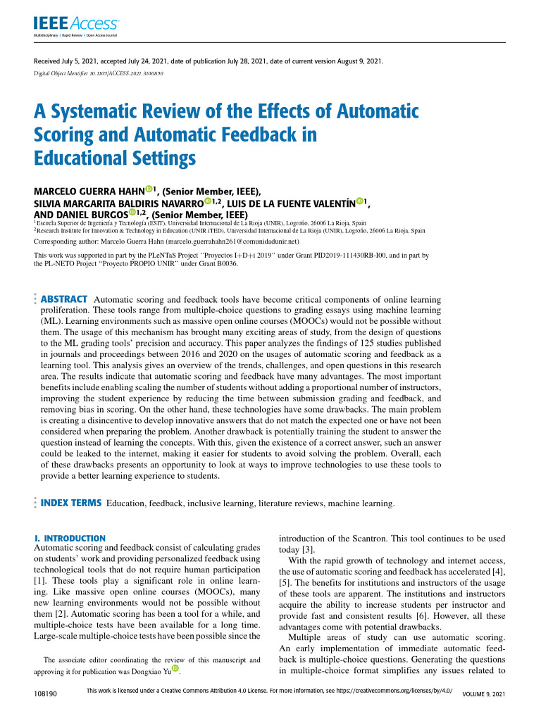 A Systematic Review of The Effects of Automatic Scoring and Automatic Feedback in Educational ...