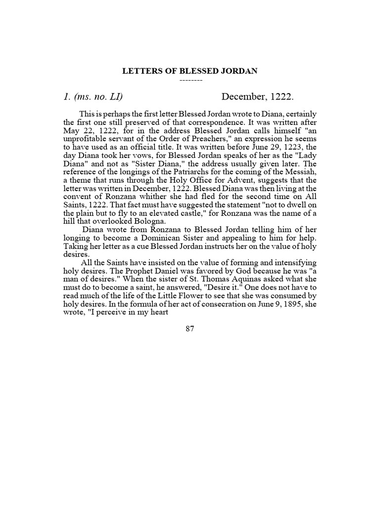 Blessed Diana and Jordan Letters OP | PDF | Dominican Order | Jesus