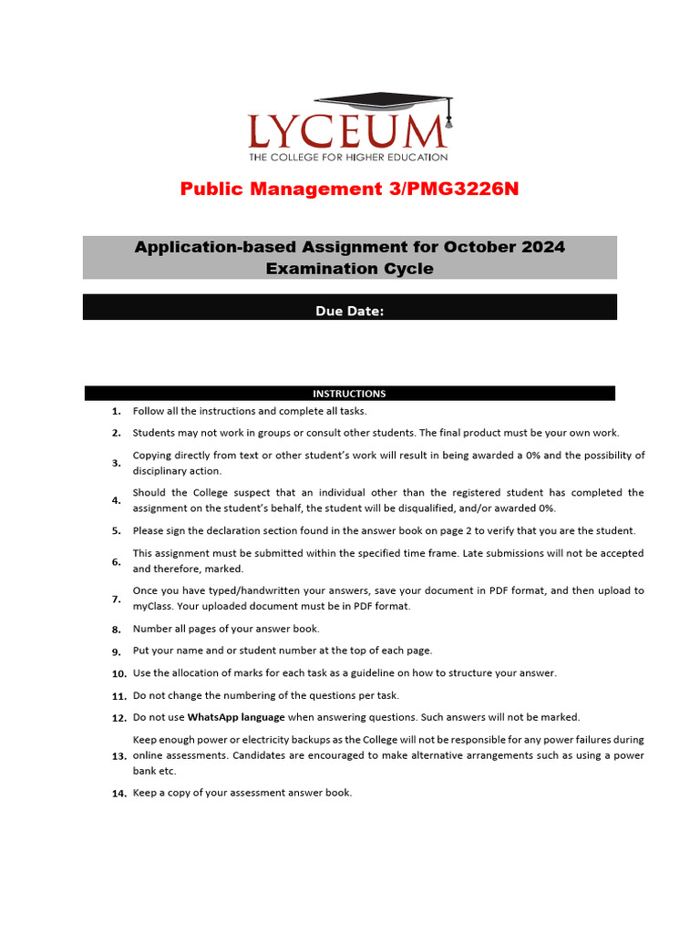 PMG3226N - October 2024 Assignment | PDF | System | Thought