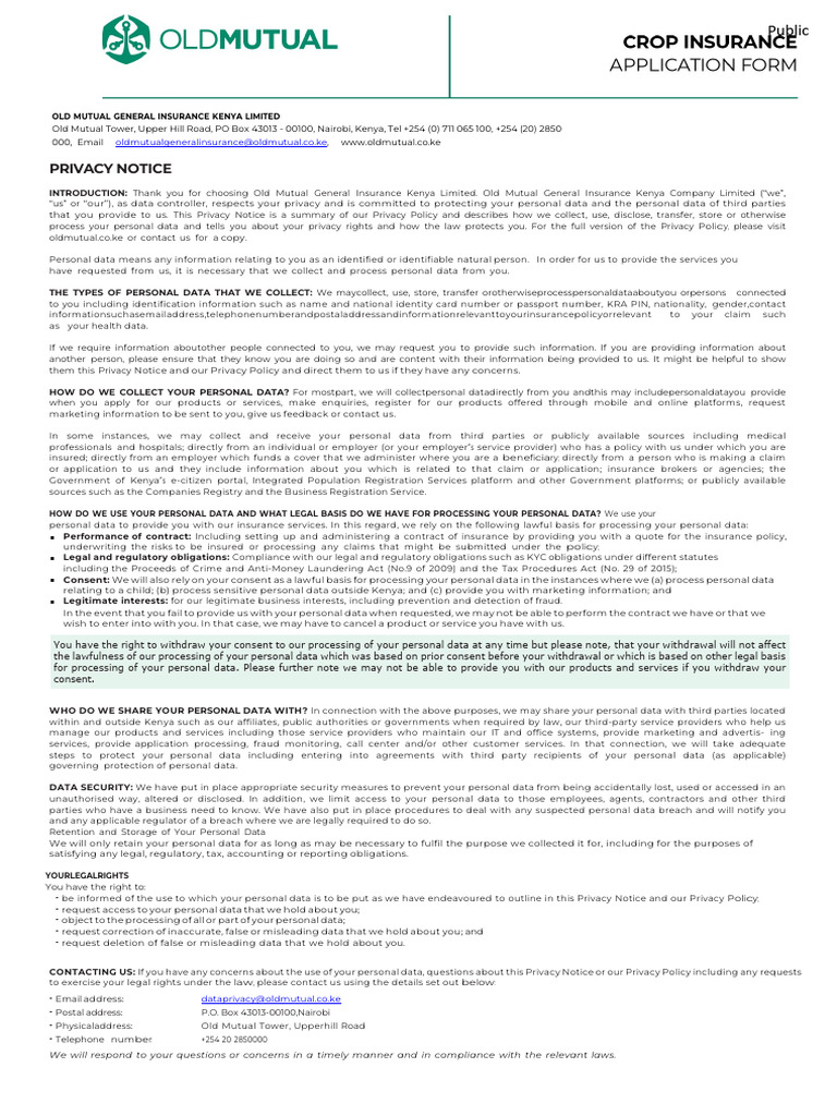 Crop Insurance Proposal Form | PDF | Insurance | Privacy