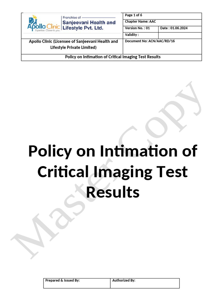 Critical Imaging Test Results Policy | PDF | Radiology | Nursing