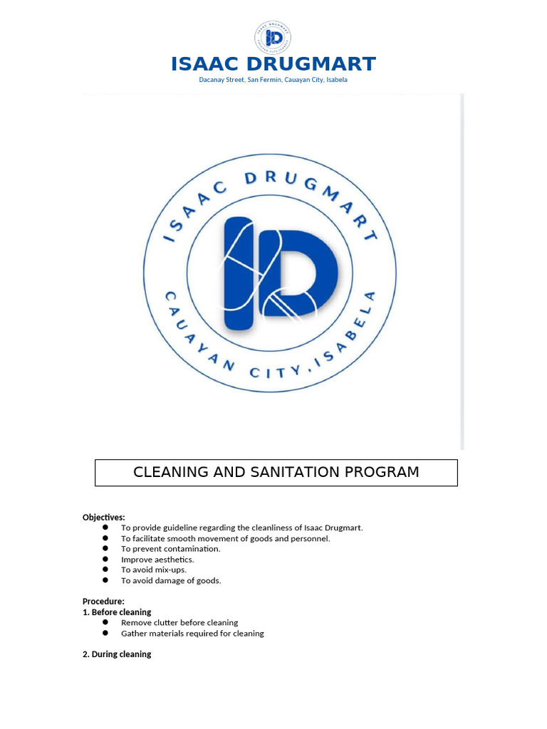 SOP Sanitation | PDF | Disinfectant | Dust