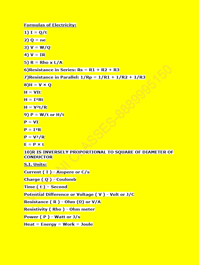 Formulas of Electricity | PDF