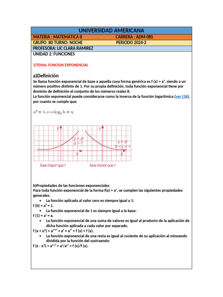 Funciones Exponenciales y Logarítmicas | PDF | Función (Matemáticas ...