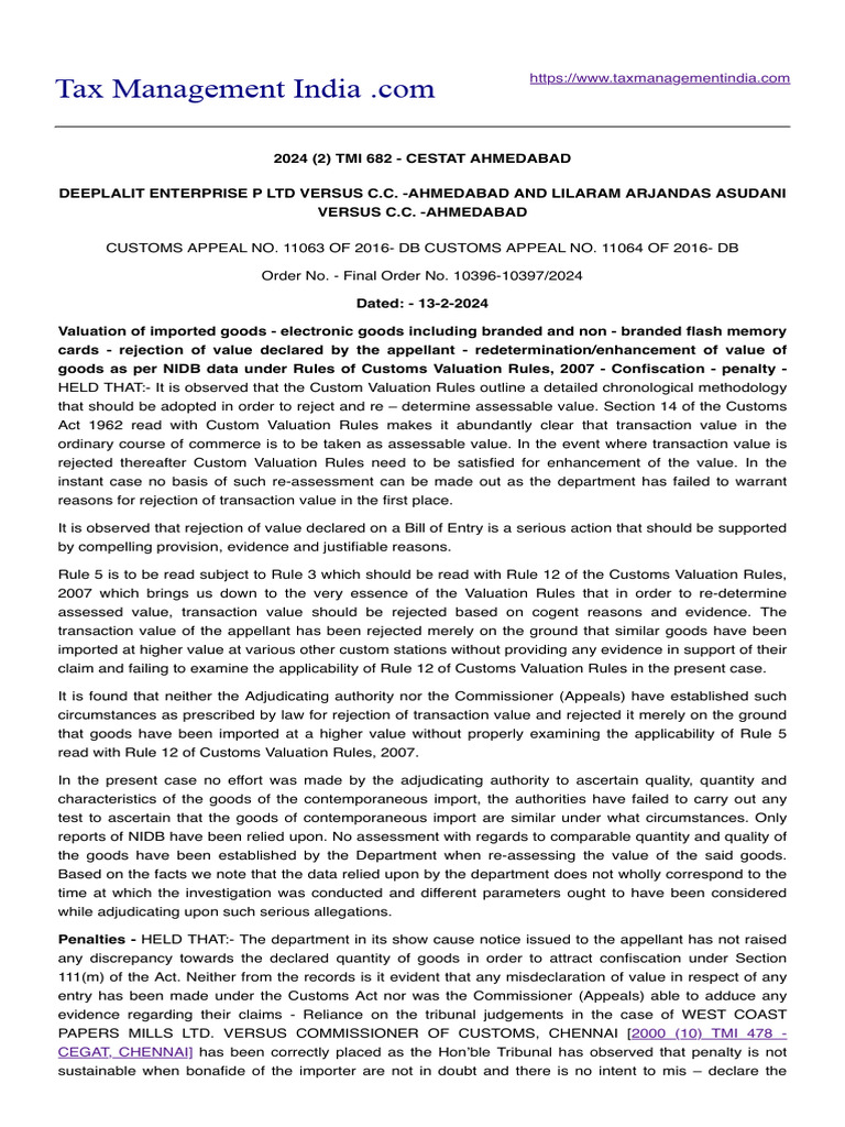 Customs Valuation Appeal Ruling 2024 | PDF | Prices | Sales