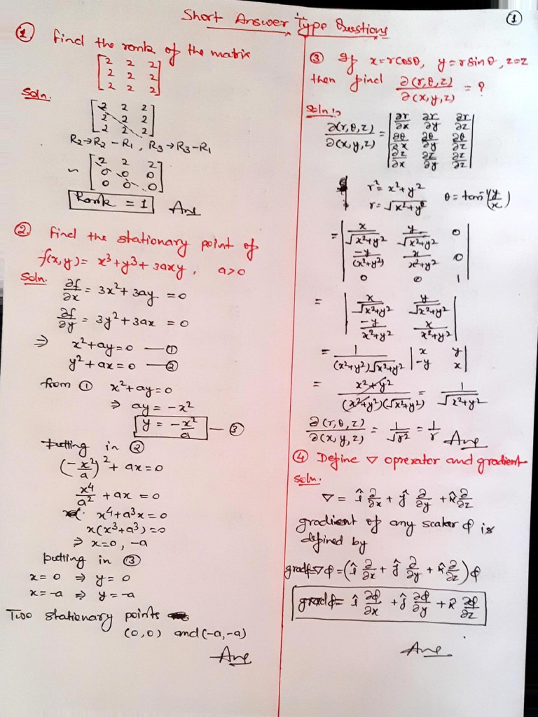 Maths-1 Short Answer Questions With Solutions 2022-23 | PDF
