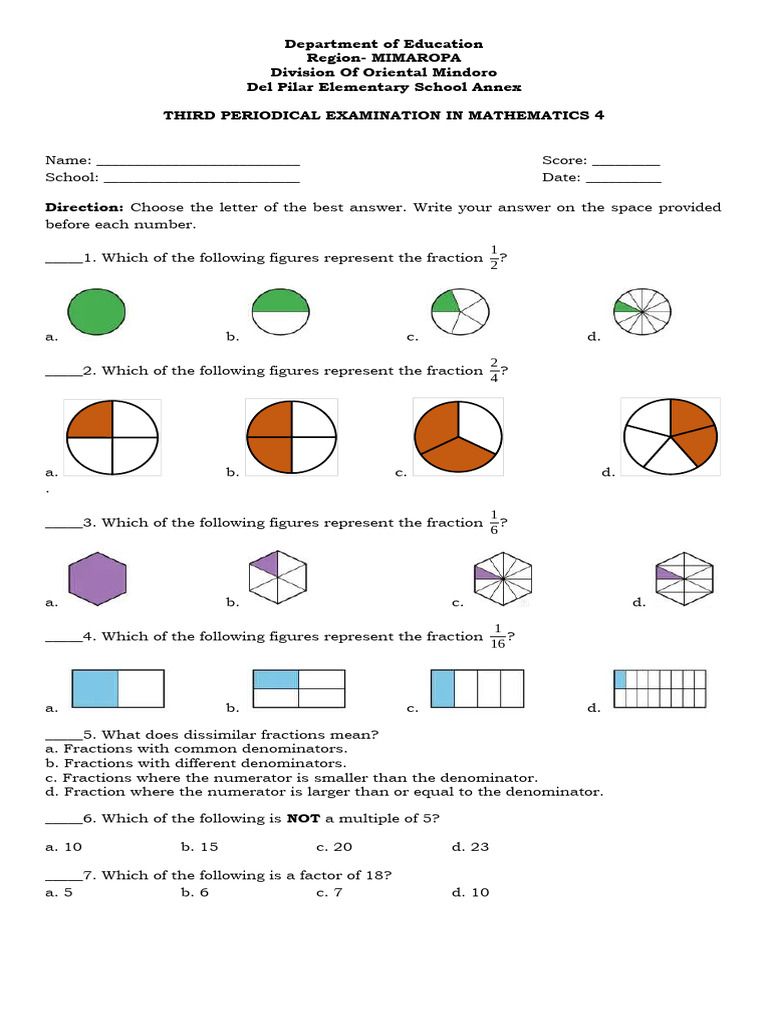 Q3 Math 4 Exam | PDF | Mathematics | Arithmetic