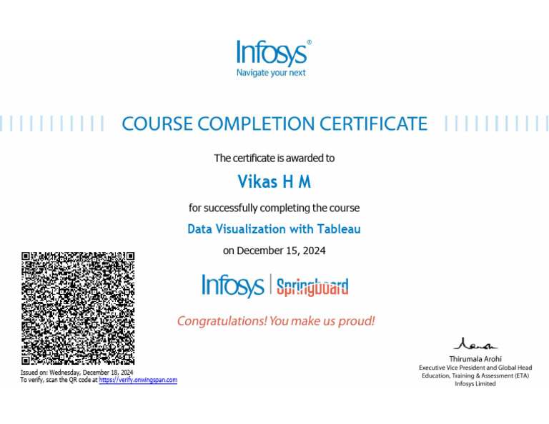 Vikas H M: Data Visualization With Tableau | PDF