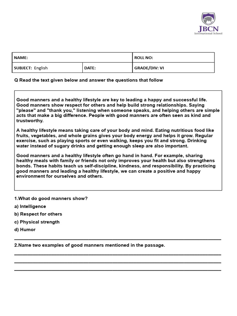 Comprehension Revision - Grade 6.Docx | PDF