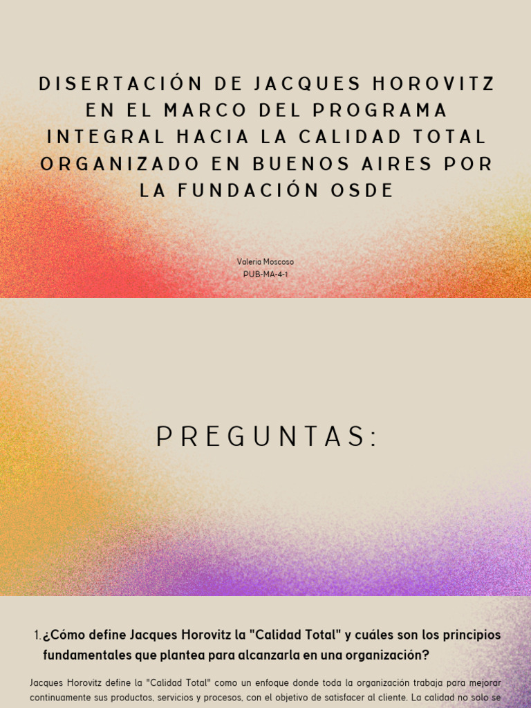 Calidad Total según Jacques Horovitz | PDF | Valor añadido | Cliente