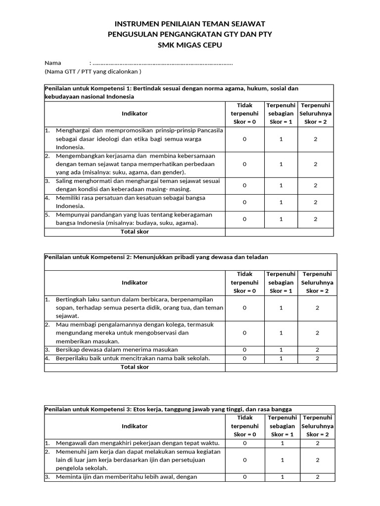 24-25 Instrumen Penilaian Teman Sejawat | PDF