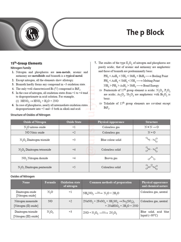 P Block - Short Notes - Lakshya NEET 2025 | PDF | Nitrogen | Oxide
