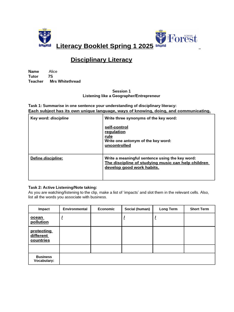 Literacy Booklet Spring 1 2025 | PDF