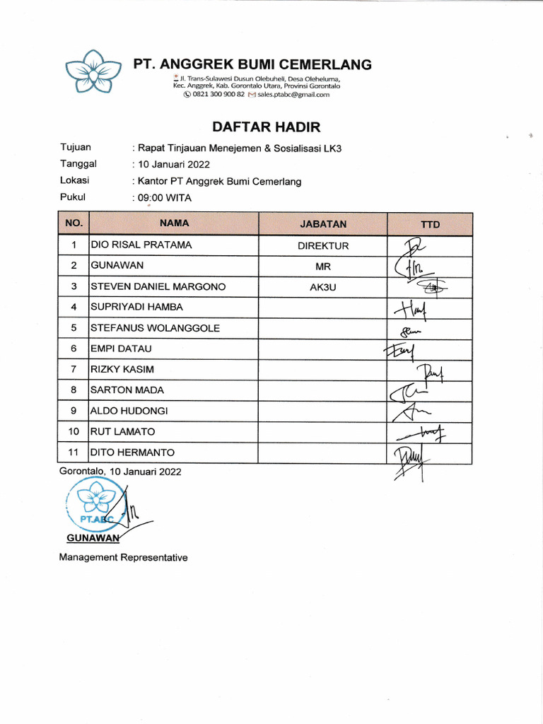 Notulen Meeting K3 PT Anggrek Bumi | PDF