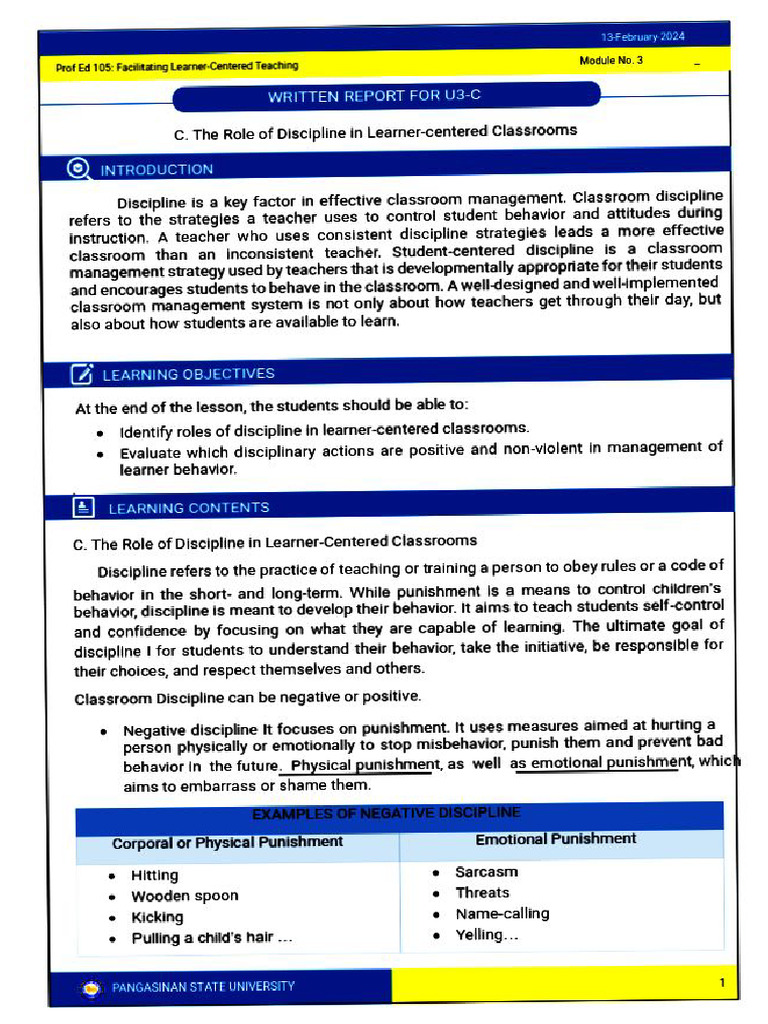 The Role of Discipline I Learner Centered Classroom | PDF