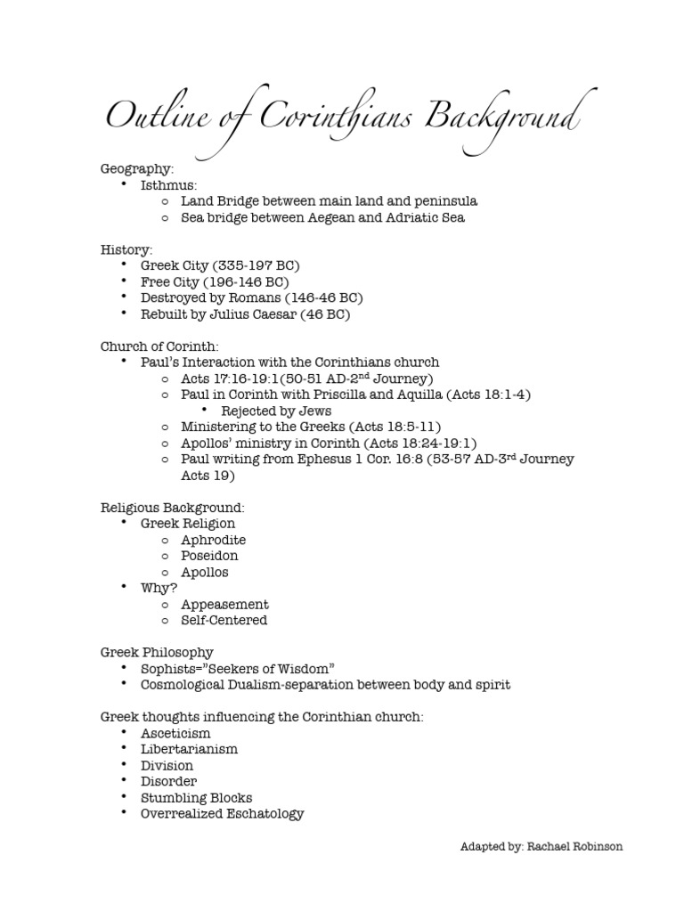Outline of Corinthians Background-Handout | PDF