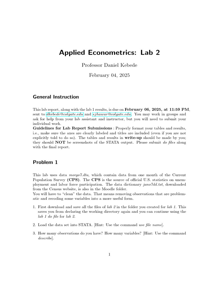 Applied Econometrics: Lab 2: General Instruction | PDF | Linear Regression | Ordinary Least Squares