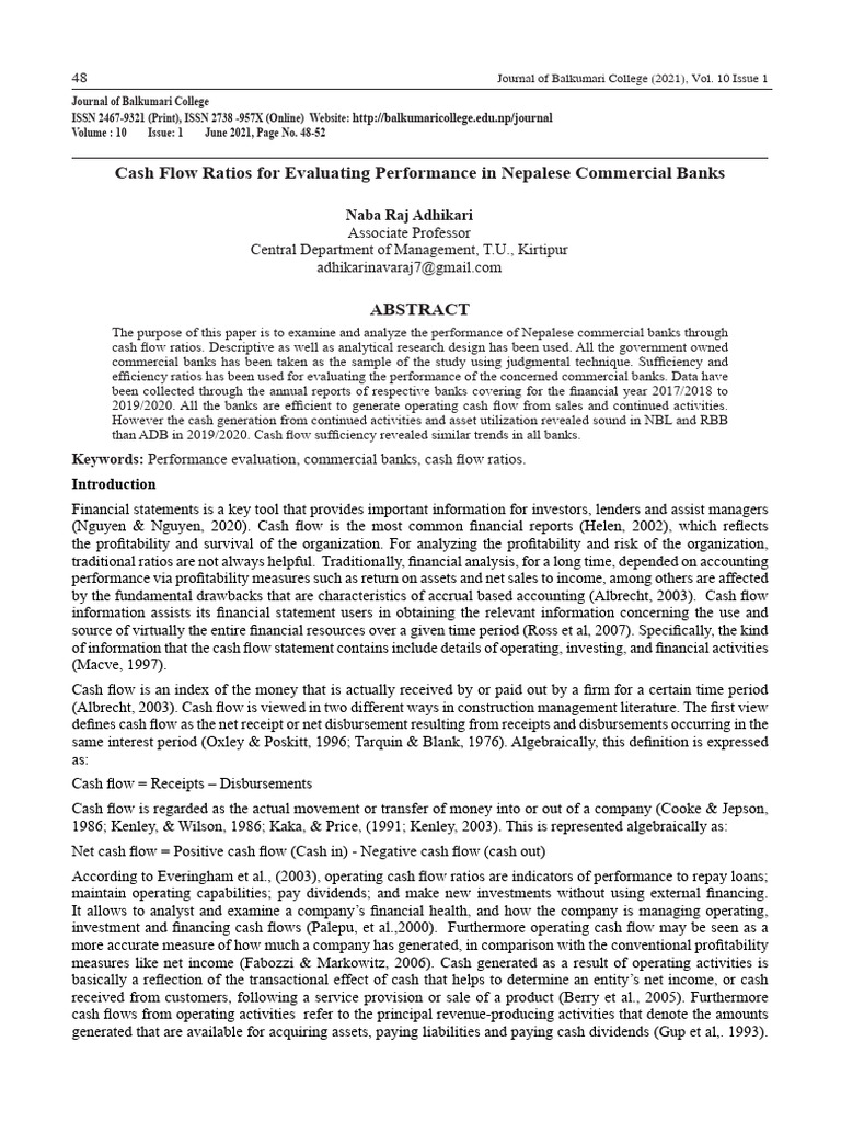 Cash Flow Ratios for Evaluating Performance in Nepalese Commercial Bank ... Cash Flow Ratios for Evaluating Performance in Nepalese Commercial Bank ...