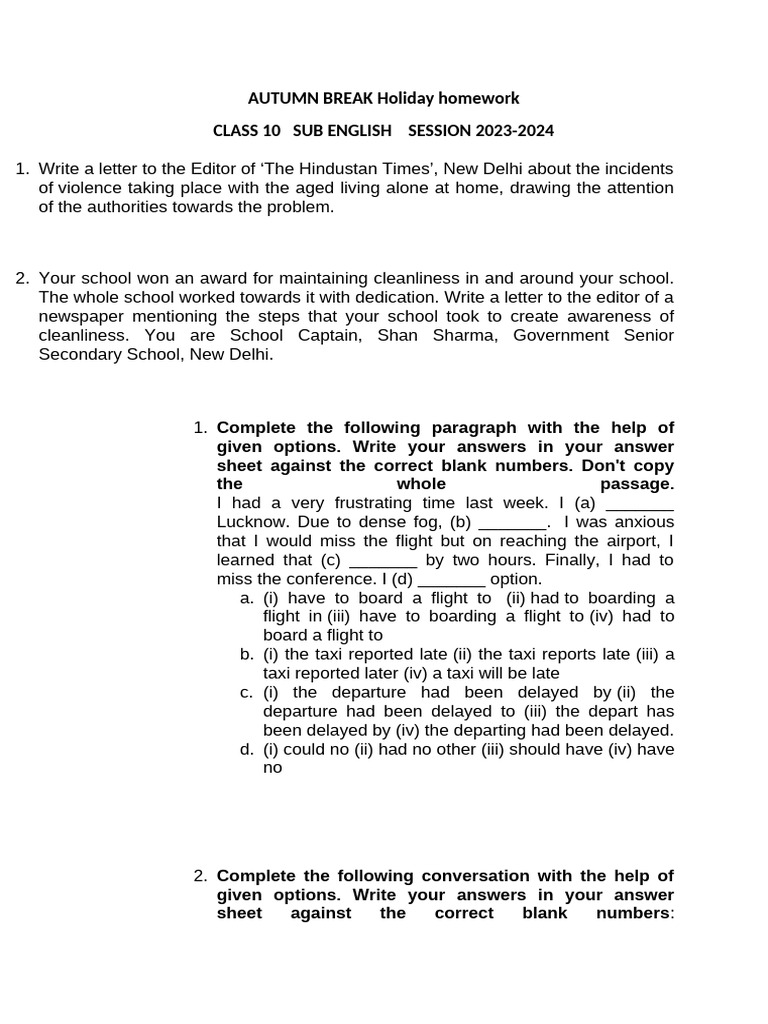 CLASS 10 AUTUMN Holiday Homework | PDF | Prepaid Mobile Phone | Telephone