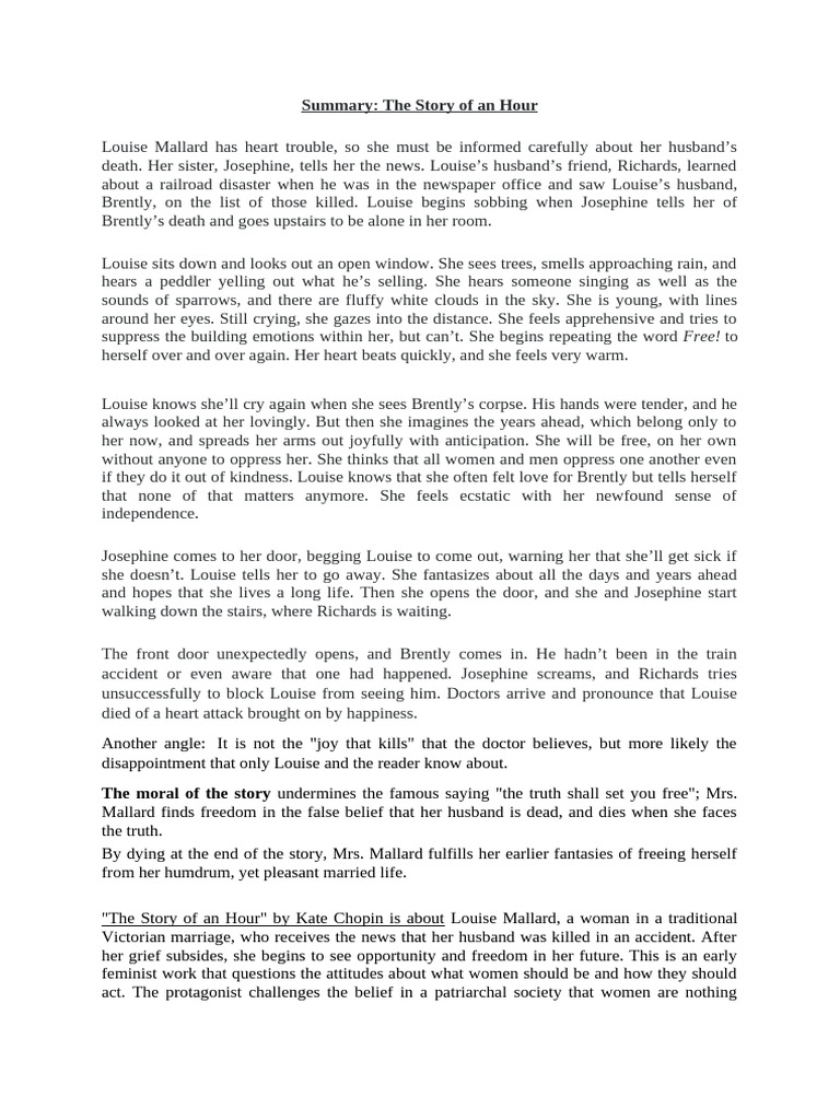 Summary - The Story of An Hour | PDF