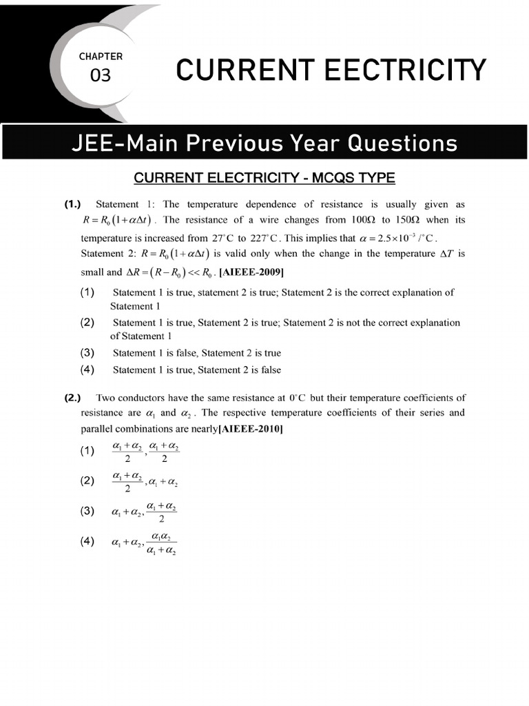 Jee Pyq Current Electricity Sample 6306599925 | PDF