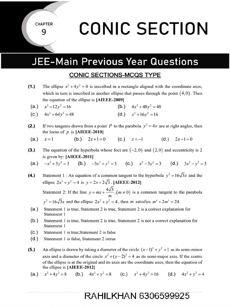 Jee Pyq Conic Sections Sample 6306599925 | PDF