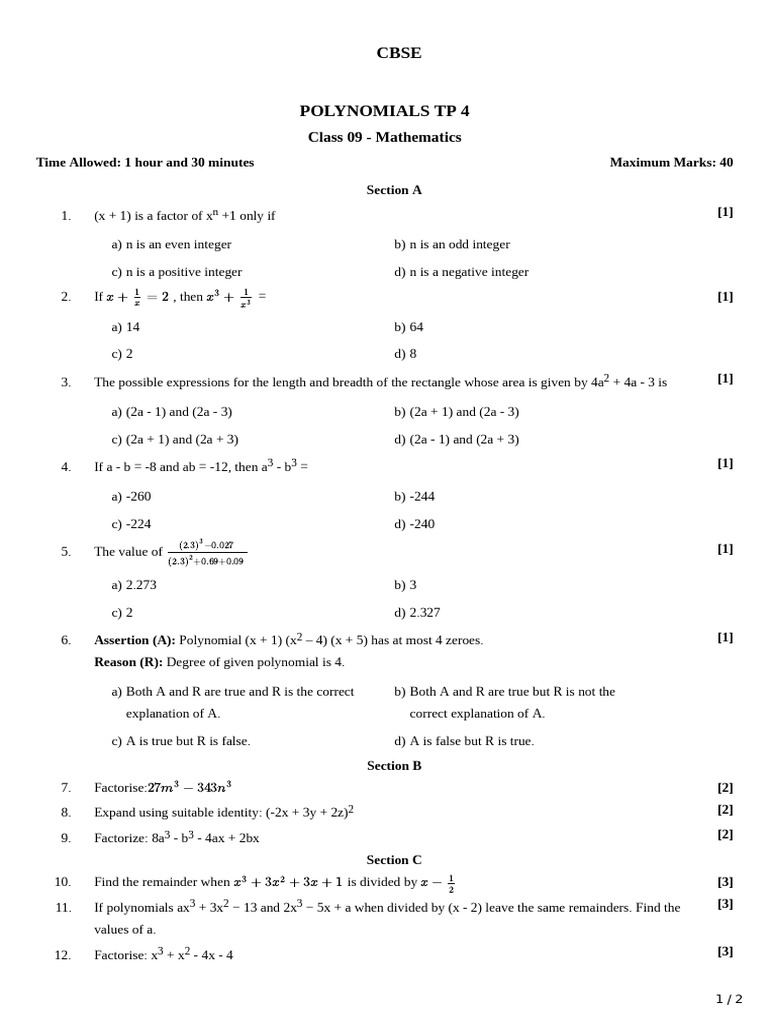 Polynomials TP 4 (All Topics) | PDF | Polynomial | Factorization