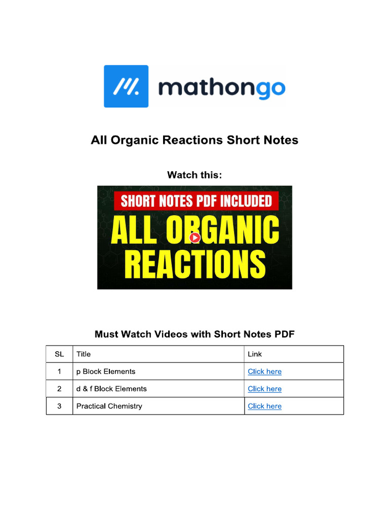 All Organic Reactions Mathongo | PDF