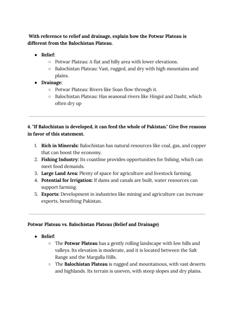 Questions - Answer - Potwar Plateaus & Indus Plain | PDF | River Delta ...