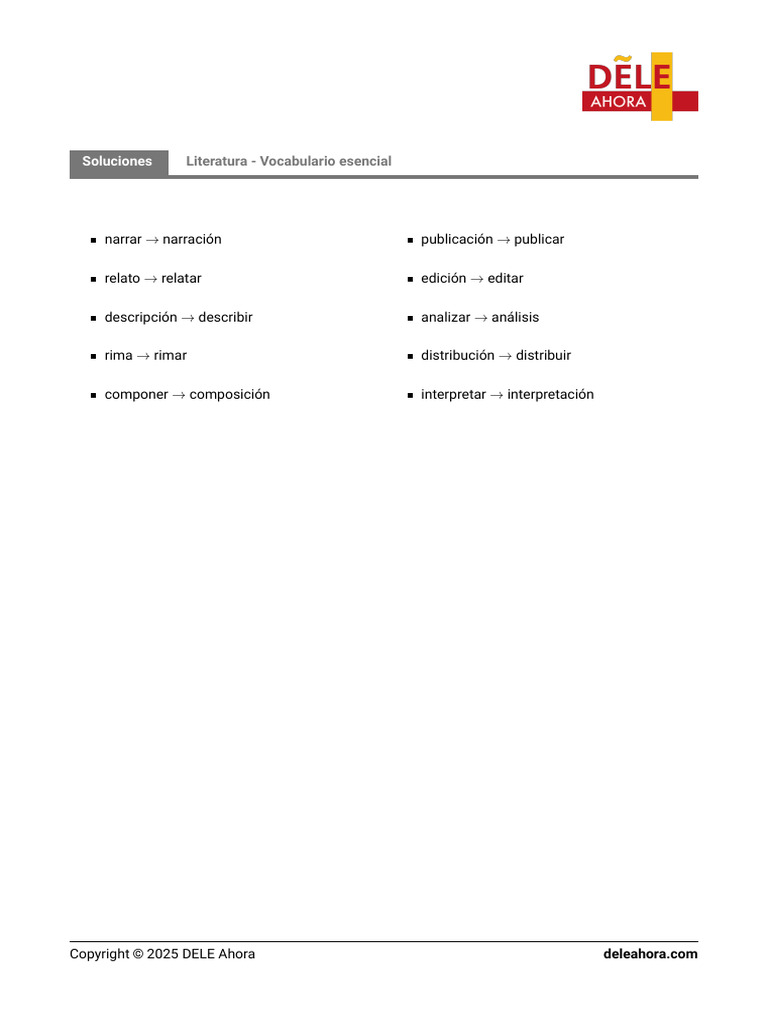 Literatura Vocabulario Esencial Soluciones | PDF